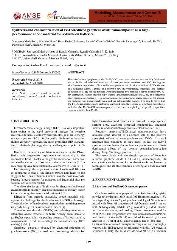 (PDF) Synthesis and characterization of Fe2O3 /reduced graphene oxide nanocomposite as a high ...