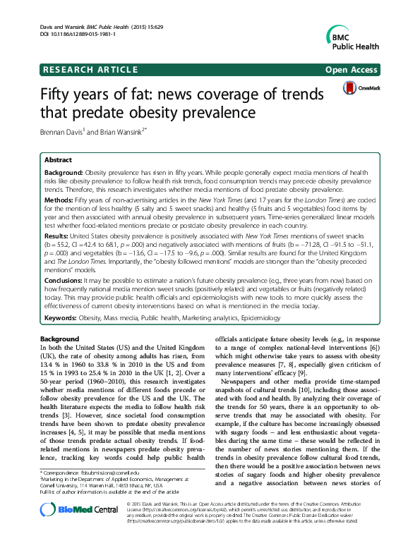 (PDF) Fifty years of fat: news coverage of trends that predate obesity ...