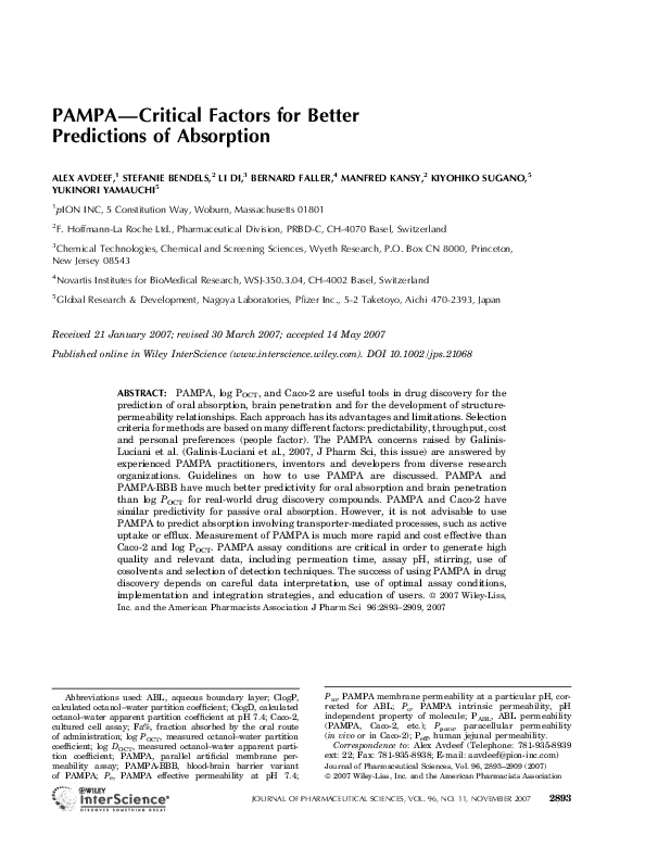 (PDF) PAMPA-critical factors for better predictions of absorption