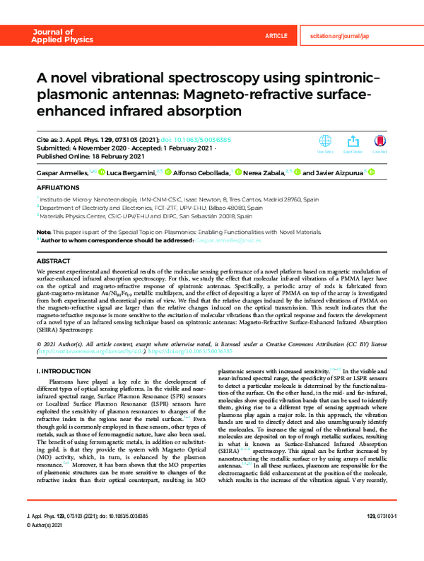 (PDF) A novel vibrational spectroscopy using spintronic–plasmonic ...