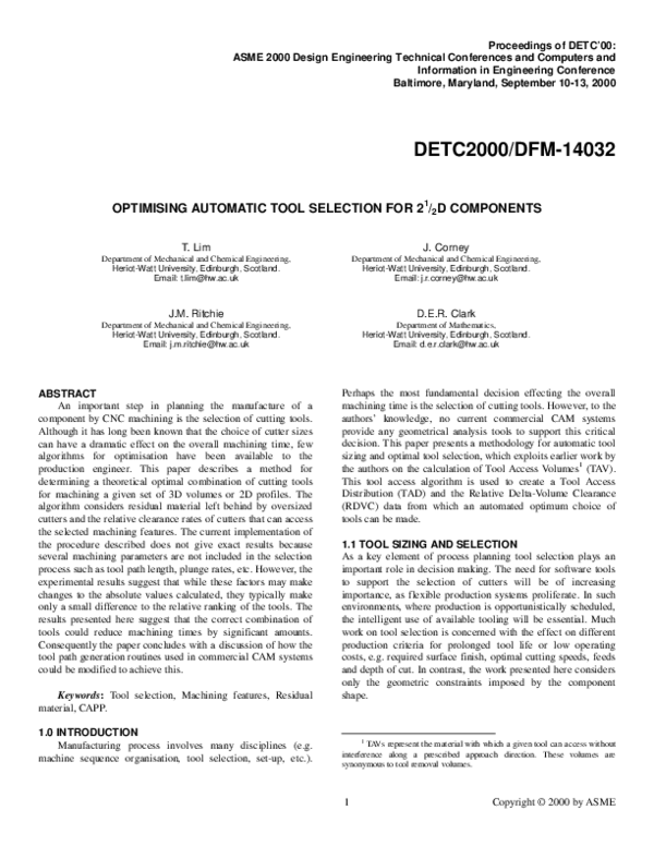 (PDF) Optimising Automatic Tool Selection for 21/2D Components