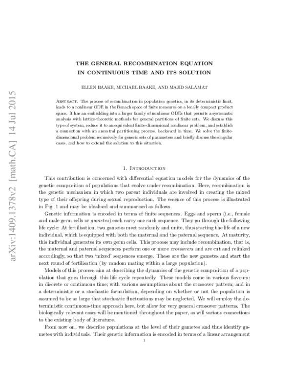 (PDF) The general recombination equation in continuous time and its ...