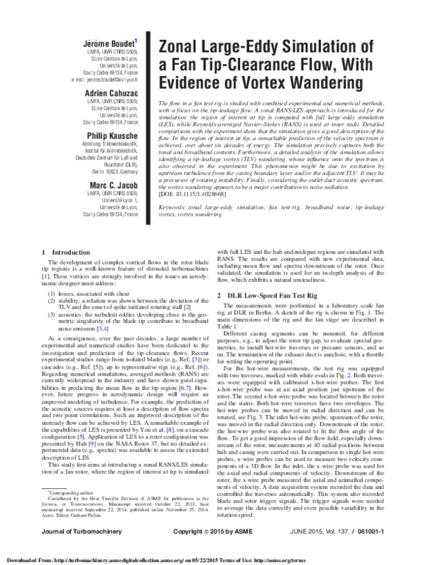 (PDF) Zonal Large-Eddy Simulation of a Fan Tip-Clearance Flow, With ...