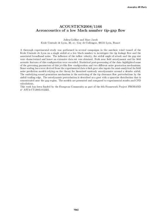 (PDF) Aeroacoustics of a low Mach number tip-gap flow