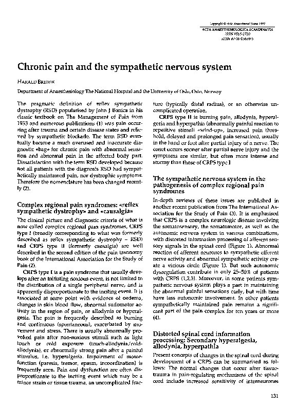 (PDF) Chronic pain and the sympathetic nervous system