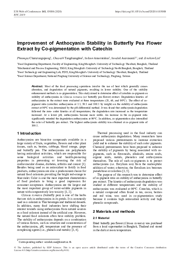 (PDF) Improvement of Anthocyanin Stability in Butterfly Pea Flower Extract by Co-pigmentation ...