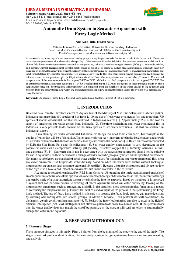 PDF Automatic Drain System In Seawater Aquarium With Fuzzy Logic Method PDF Automatic Drain System In Seawater Aquarium With Fuzzy Logic Method