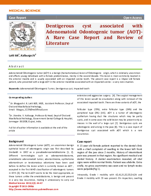 (PDF) A rare entity of adenomatoid odontogenic tumor involving anterior ...