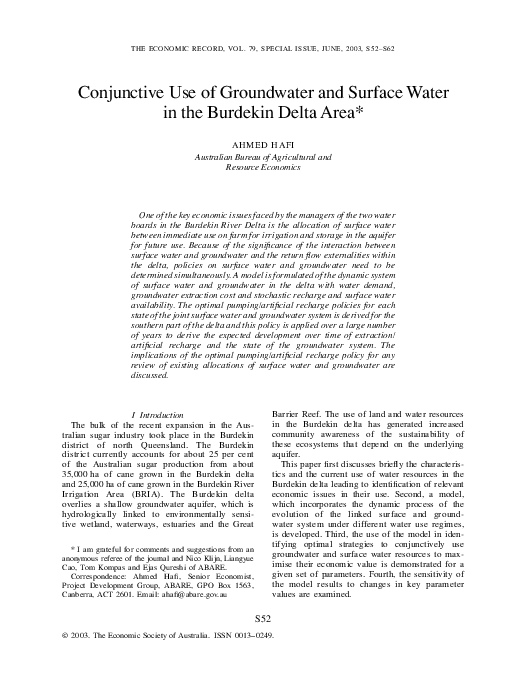 (PDF) Conjuctive Use of Groundwater and Surface Water in the Burdekin ...