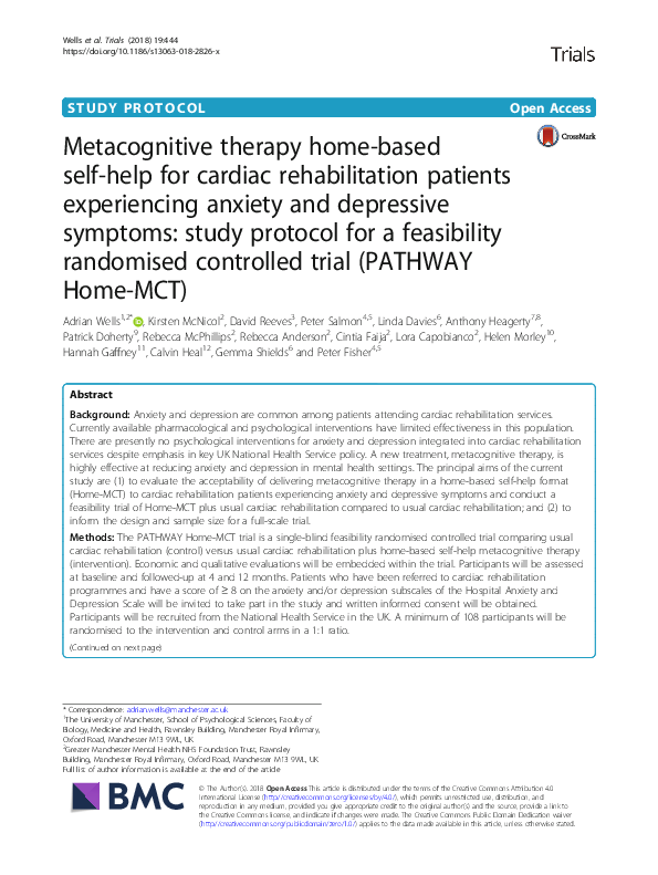 (PDF) Metacognitive therapy home-based self-help for cardiac rehabilitation patients ...