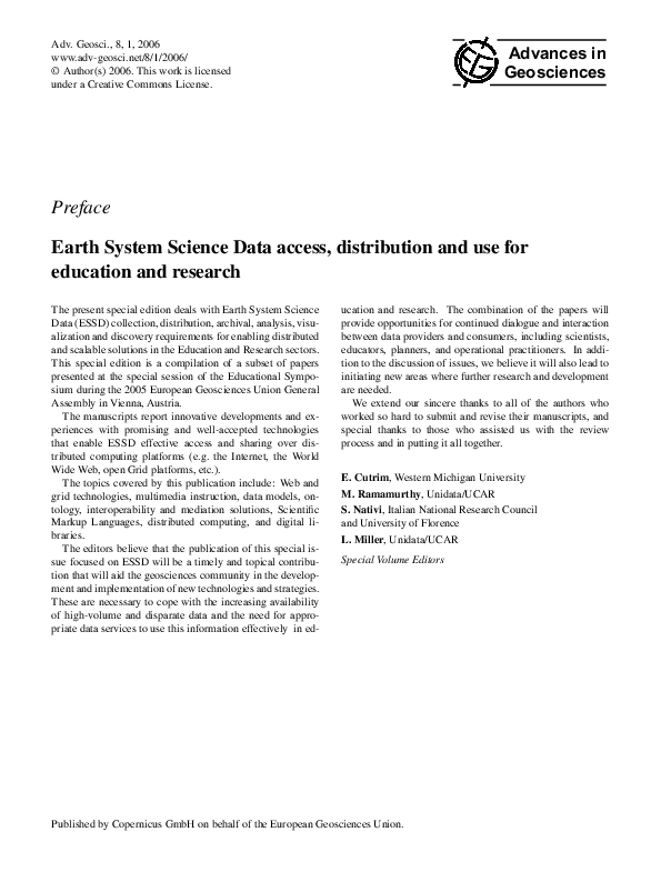 (PDF) Preface Earth System Science Data access, distribution and use ...