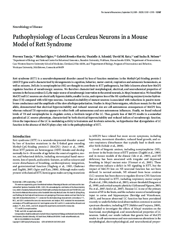 (PDF) Pathophysiology of Locus Ceruleus Neurons in a Mouse Model of ...
