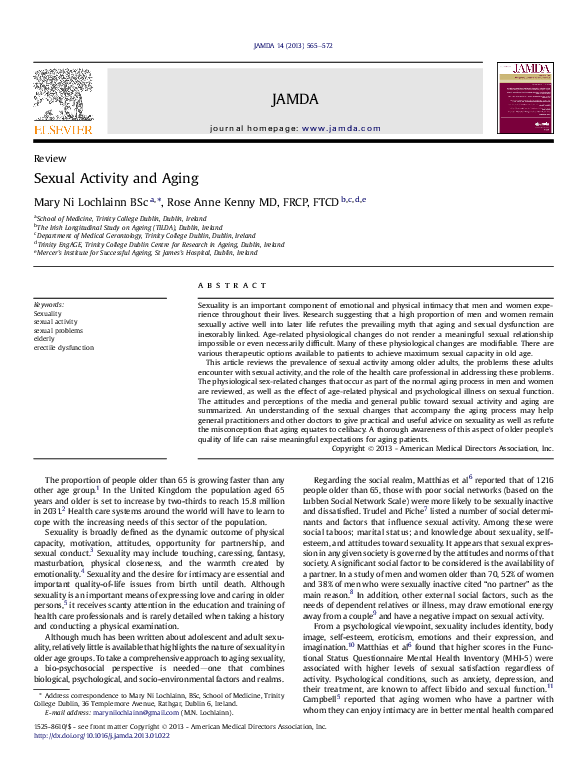 Pdf Sexual Activity And Aging