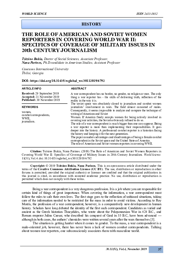 (PDF) THE ROLE OF AMERICAN AND SOVIET WOMEN REPORTERS IN COVERING WORLD ...