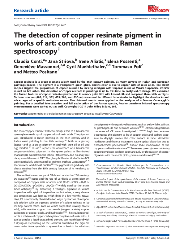 (PDF) The detection of copper resinate pigment in works of art ...