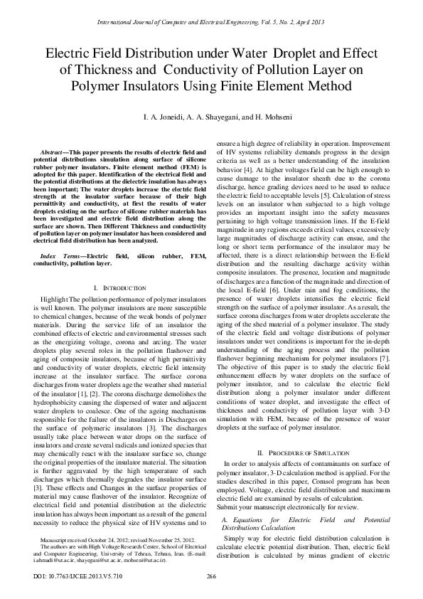 (PDF) Electric Field Distribution under Water Droplet and Effect of Thickness and Conductivity ...