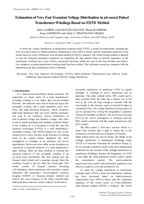 Pdf Estimation Of Very Fast Transient Voltage Distribution In Air Cored Pulsed Transformer