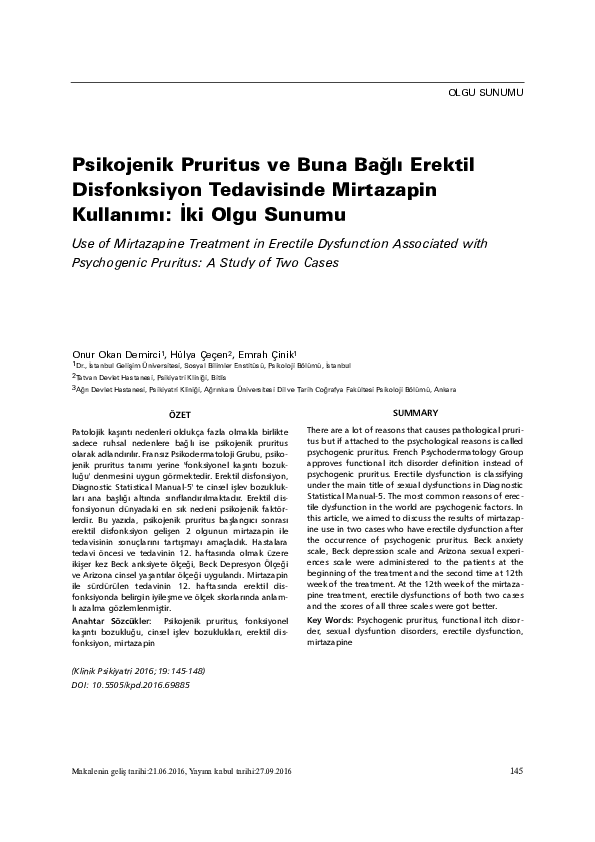 (PDF) Use of Mirtazapine Treatment in Erectile Dysfunction Associated ...