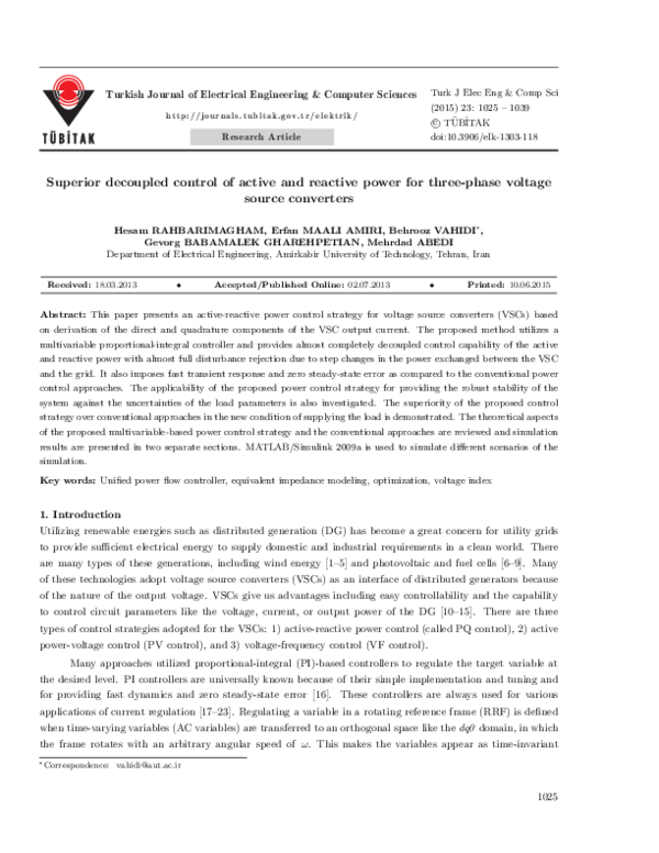 Pdf Superior Decoupled Control Of Active And Reactive Power For Three Phase Voltage Source