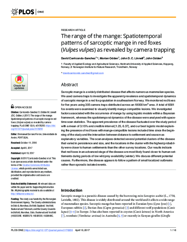 (PDF) The range of the mange: Spatiotemporal patterns of sarcoptic mange in red foxes (Vulpes ...