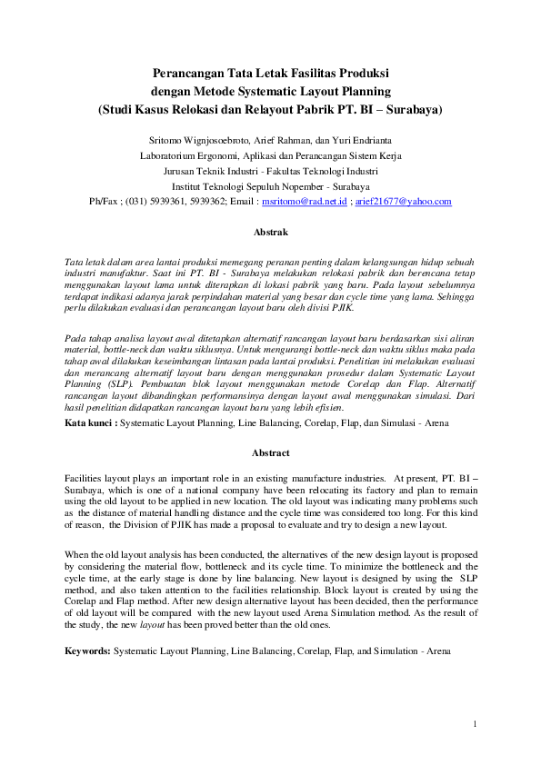 (PDF) Perancangan Tata Letak Fasilitas Produksi Dengan Pendekatan ...