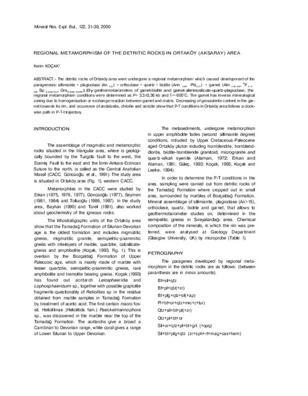 (PDF) Regional metamorphism of the detritic rocks in Ortakoy (Aksaray ...