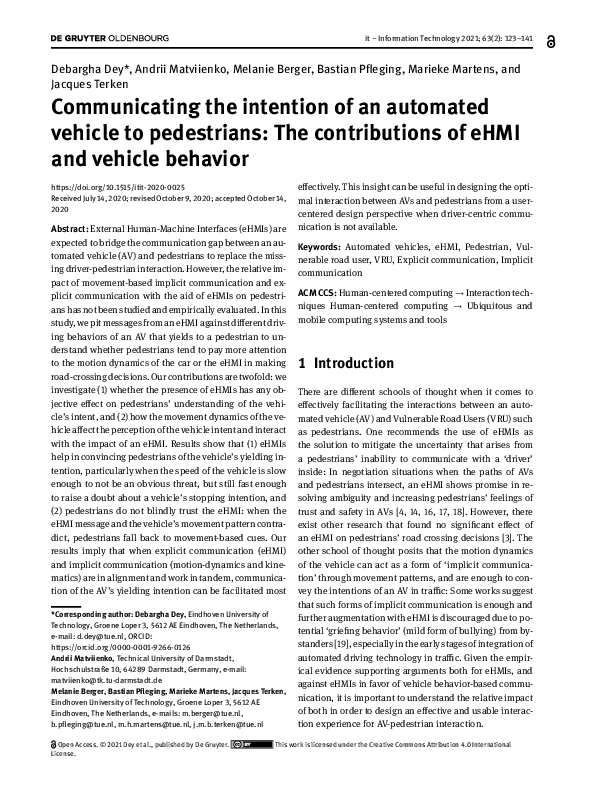(PDF) Communicating the intention of an automated vehicle to ...