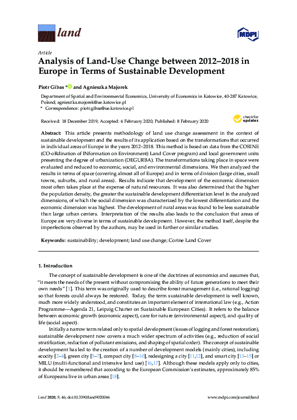 (PDF) Analysis of Land-Use Change between 2012–2018 in Europe in Terms ...