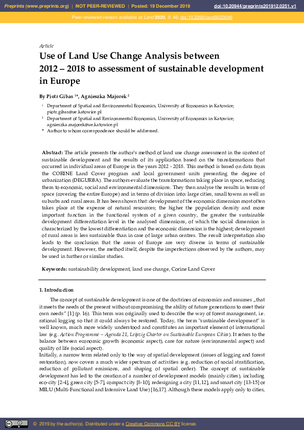 (PDF) Use of Land Use Change Analysis between 20122018 to Assessment of ...