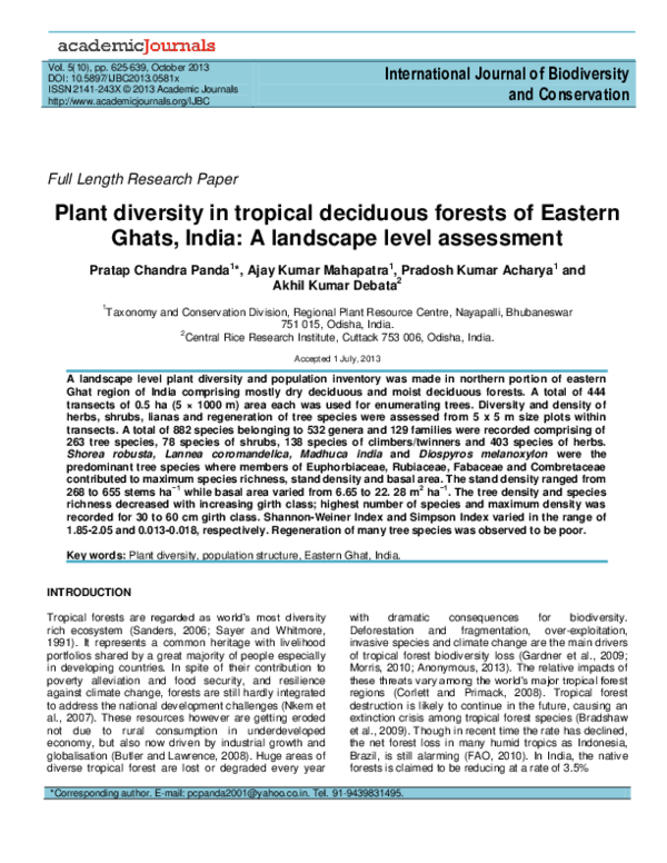 (PDF) Plant diversity in tropical deciduous forests of Eastern Ghats ...