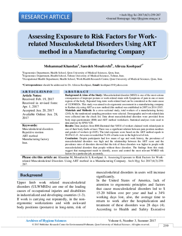 (PDF) Assessing exposure to risk factors for work-related ...