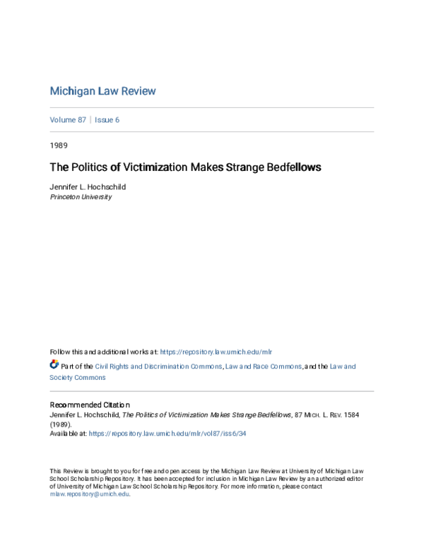 (PDF) The Politics of Victimization Makes Strange Bedfellows