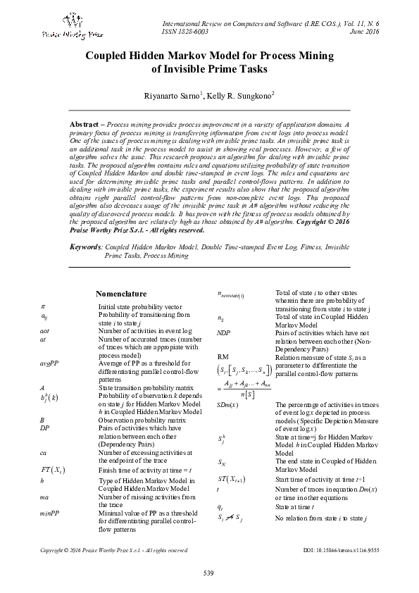 (PDF) Coupled Hidden Markov Model for Process Mining of Invisible Prime Tasks