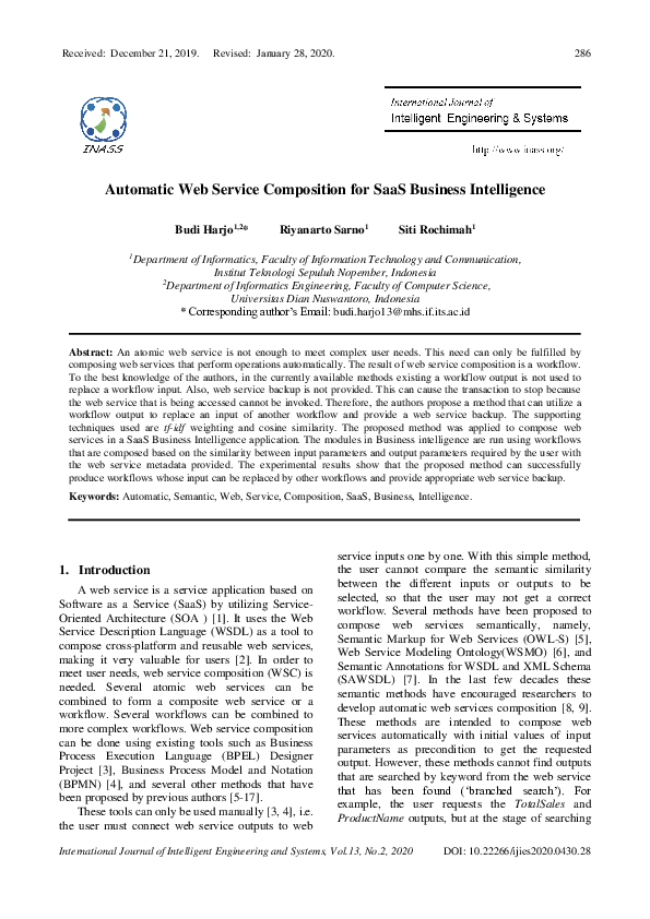 (PDF) Automatic Web Service Composition for SaaS Business Intelligence
