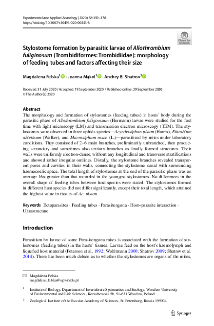 (PDF) Stylostome formation by parasitic larvae of Allothrombium ...
