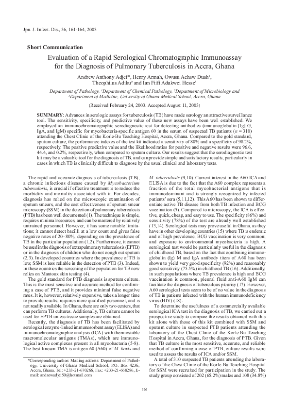 (PDF) Evaluation of a rapid serological chromatographic immunoassay for ...