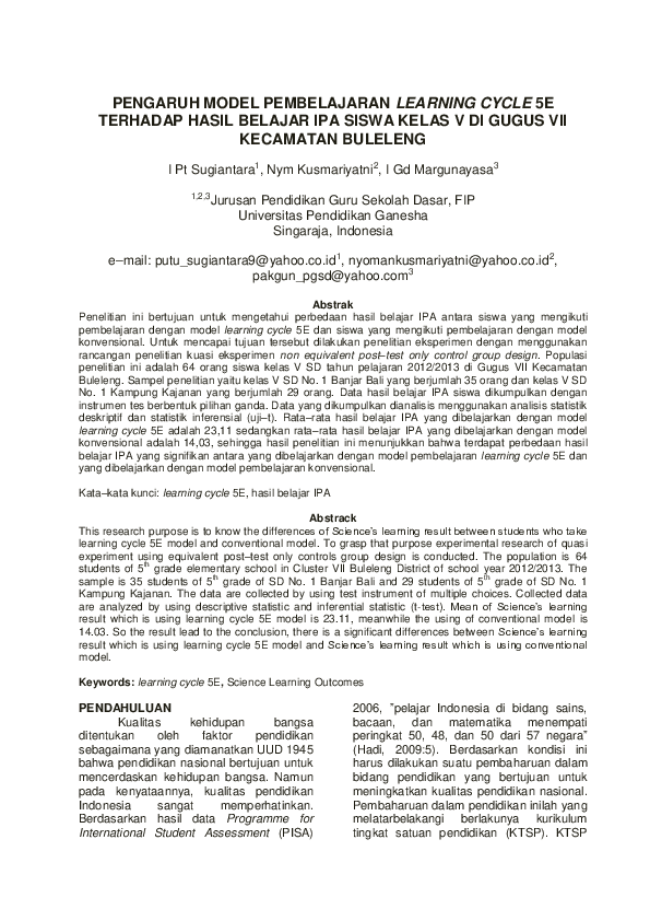 (PDF) Pengaruh Model Pembelajaran Learning Cycle 5E Terhadap Penguasaan ...