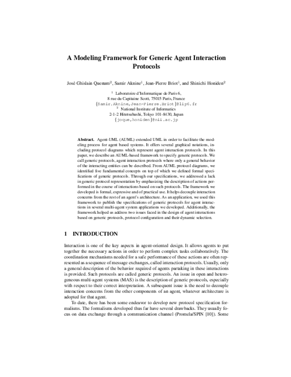 (PDF) A Modeling Framework for Generic Agent Interaction Protocols