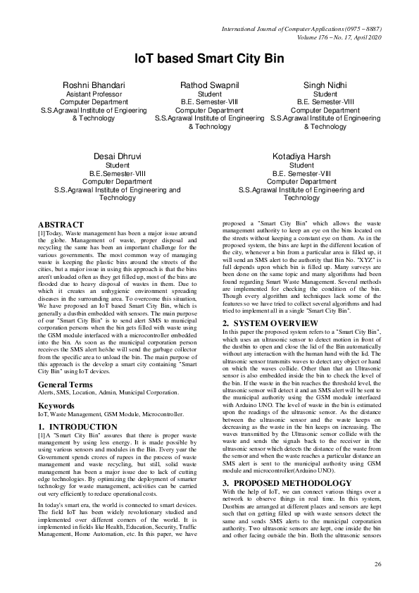 (PDF) IoT based Smart City Bin