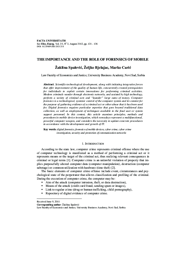 (PDF) The importance and the role of forensics of mobile