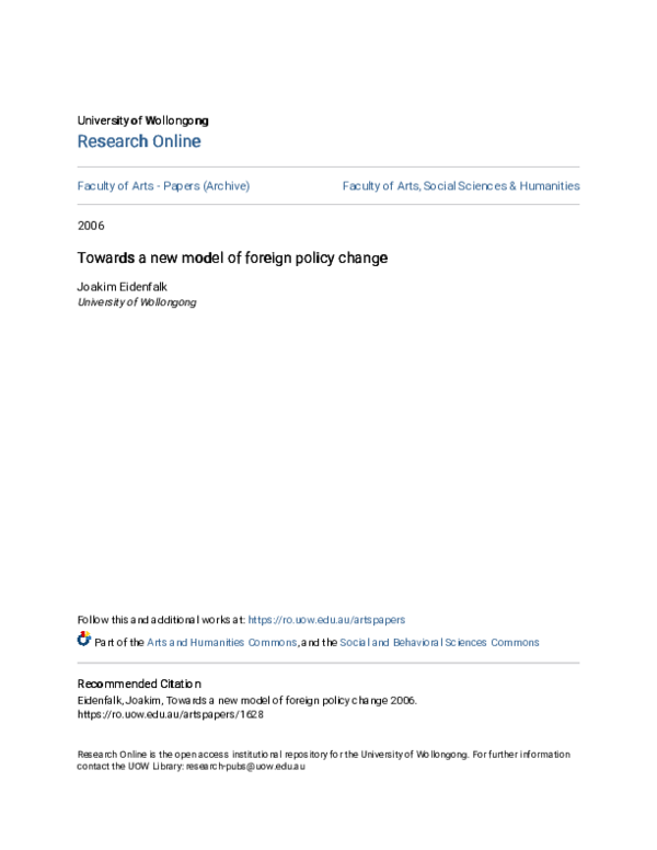 (PDF) Towards a new model of foreign policy change