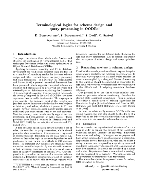 (PDF) Terminological Logics for Schema Design and Query Processing in OODBs