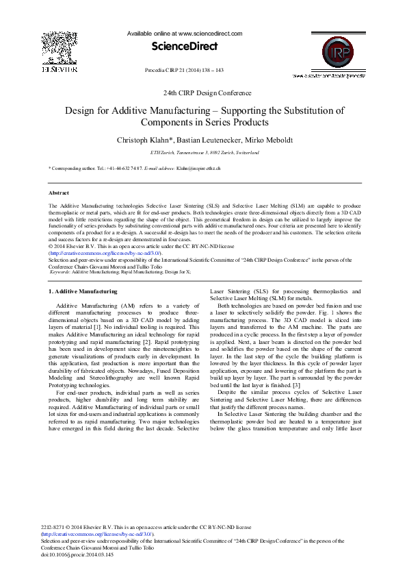 (PDF) Design for Additive Manufacturing – Supporting the Substitution ...