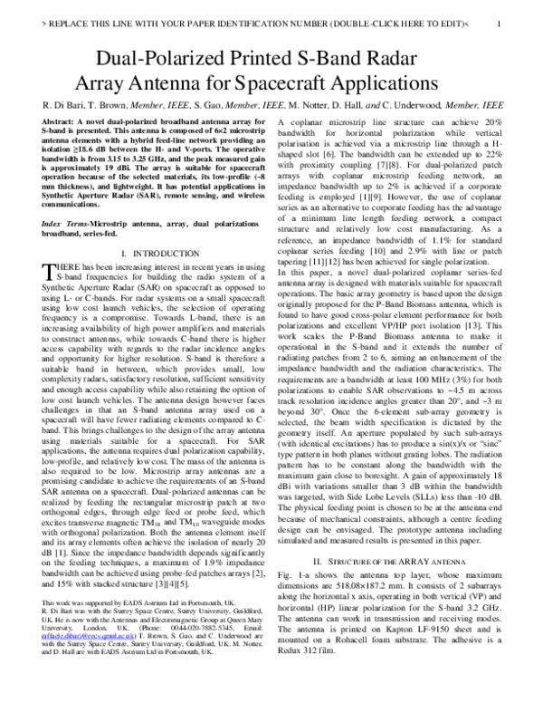 (PDF) Dual-Polarized Printed S-Band Radar Array Antenna for Spacecraft ...