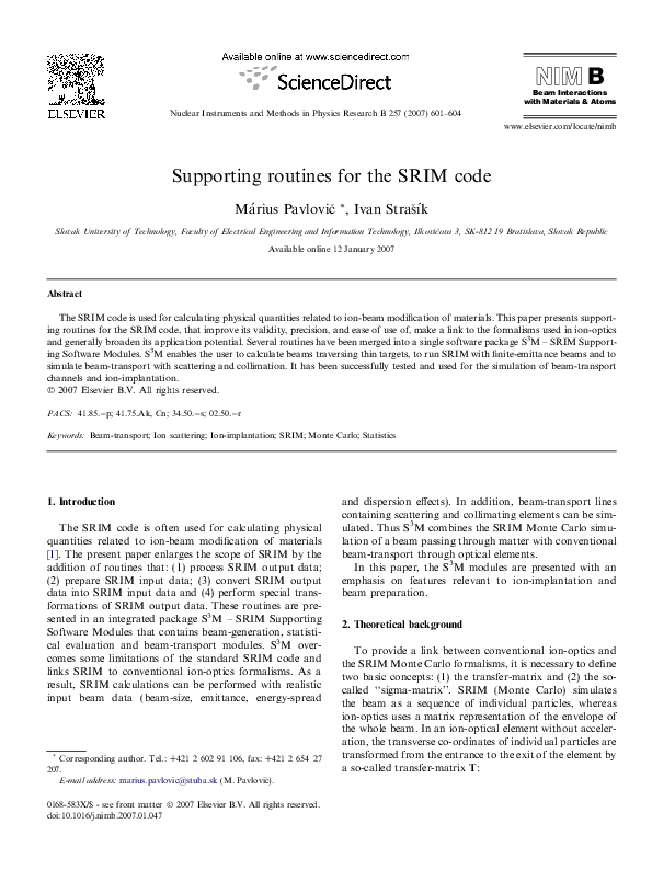 (PDF) Supporting routines for the SRIM code