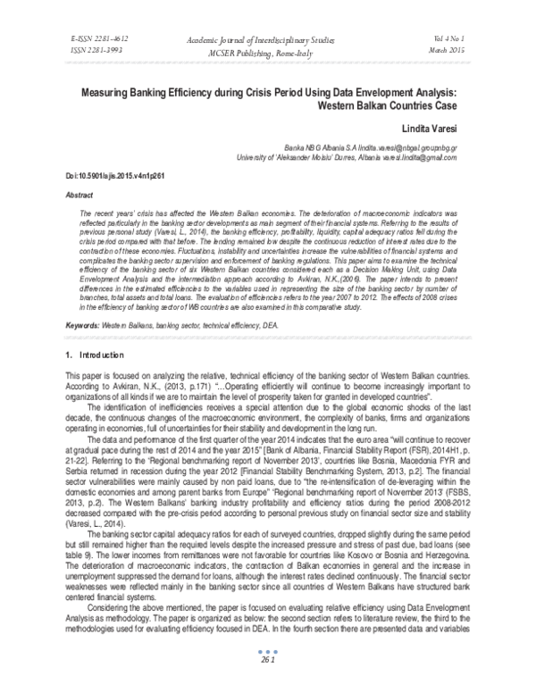 (PDF) Measuring Banking Efficiency during Crisis Period Using Data Envelopment Analysis: Western ...