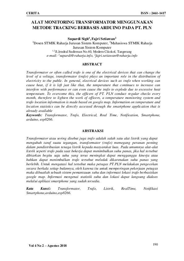 (PDF) Alat Monitoring Transformator Menggunakan Metode Tracking ...