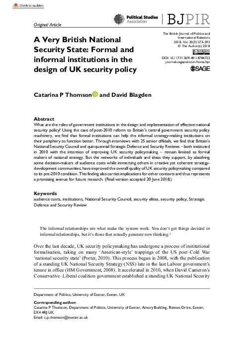 (PDF) A Very British National Security State: Formal and informal ...