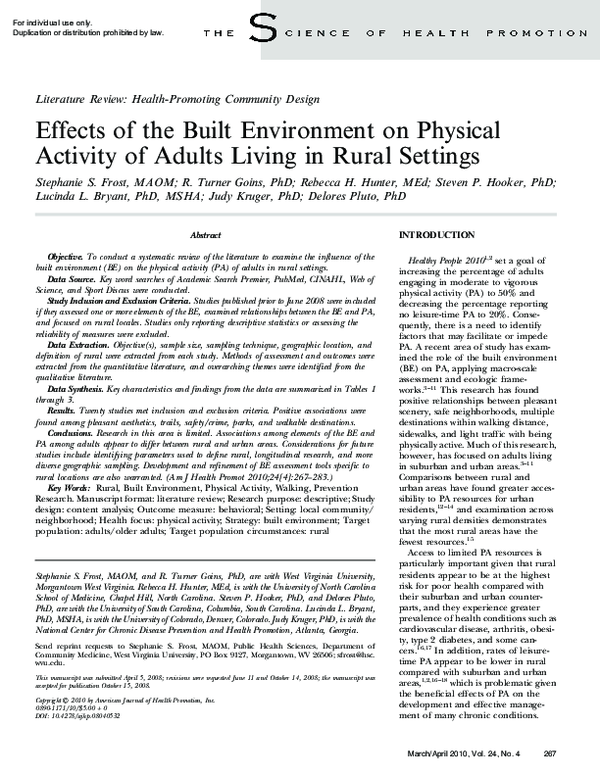 (PDF) Effects of the Built Environment on Physical Activity of Adults ...