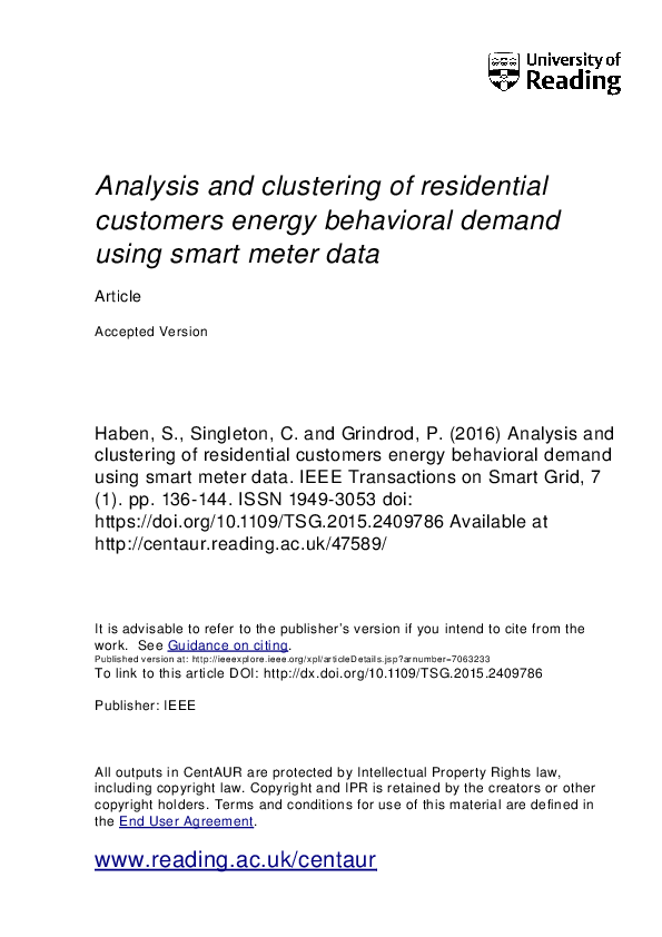 (PDF) Analysis and Clustering of Residential Customers Energy Behavioral Demand Using Smart ...